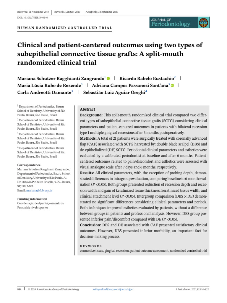 Clinical and Patient-Centered Outcomes Using Two Types of Subepithelial Connective Tissue ...