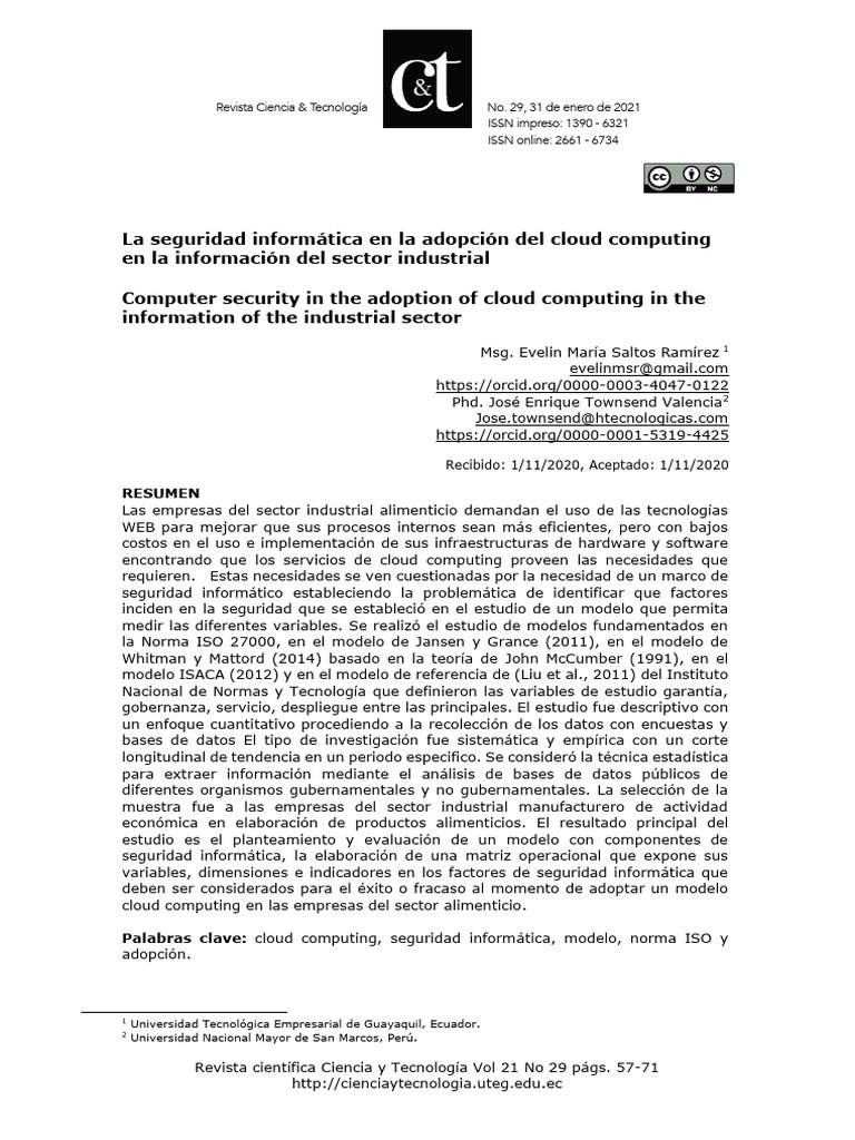 La Seguridad Informática en La Adopción Del Cloud Computing - 2021 | PDF | Computación en la ...