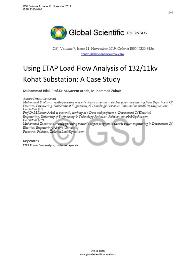 Using ETAP Load Flow Analysis of 132 11kv Kohat Substation A Case Study | PDF | Electric Power ...
