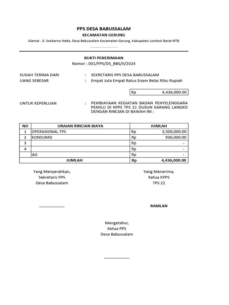 Kuitansi SPJ KPPS | PDF