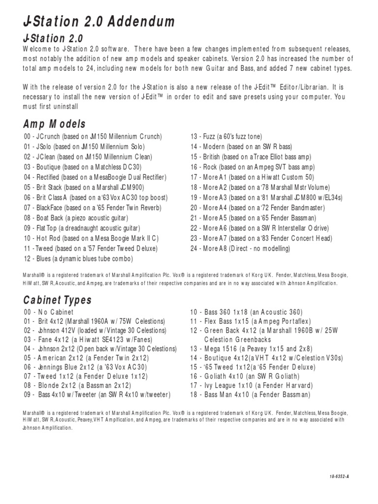 J-Station 2.0 Addendum | PDF | Audio Electronics | Analog Circuits