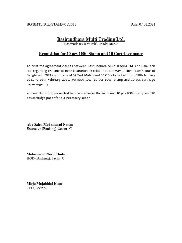 Stamp Requisition | Download Free PDF | Materials | Bangladesh