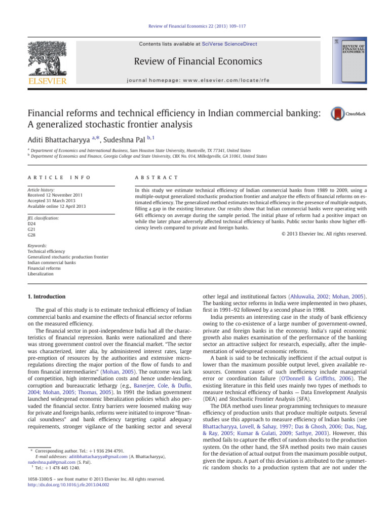 2013 JBF Bhattacharyya - Financial Reforms and Technical Efficiency in ...