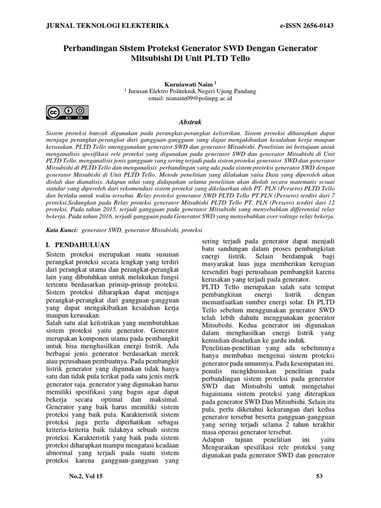 Perbandingan Sistem Proteksi Generator SWD Dan Mitsu (Elekterika Vol 15 ...