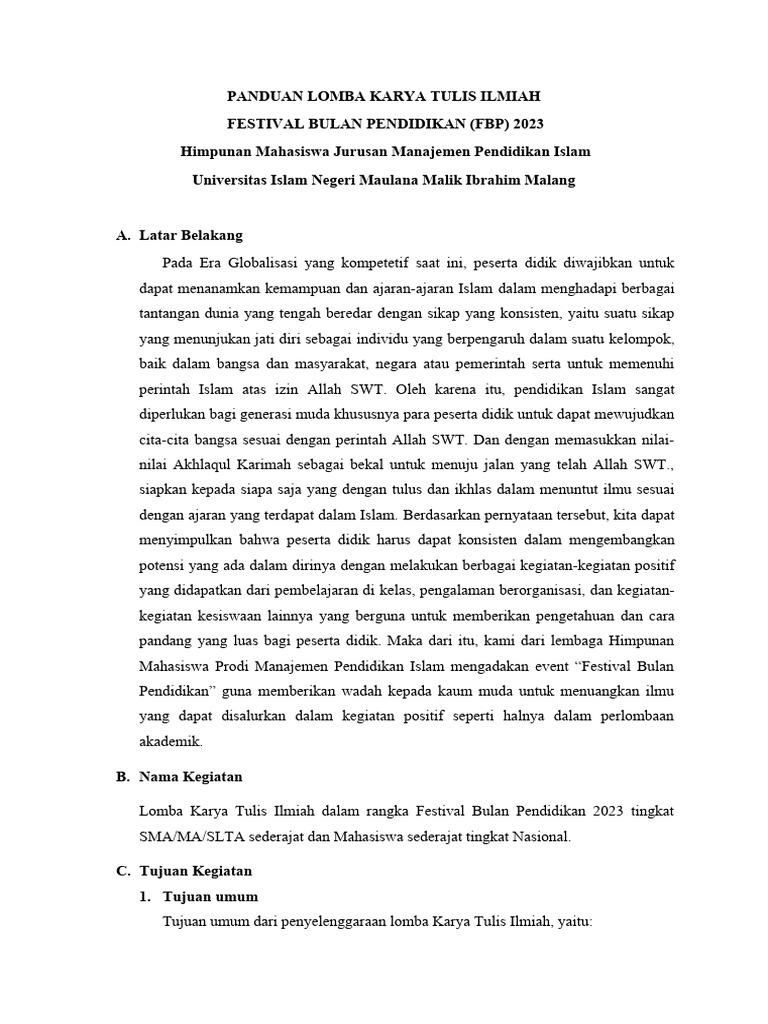 Panduan Lomba Karya Tulis Ilmiah | PDF