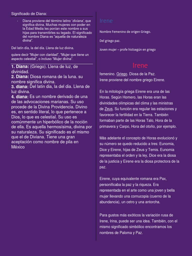 Z. Significado de Diana Irene | PDF