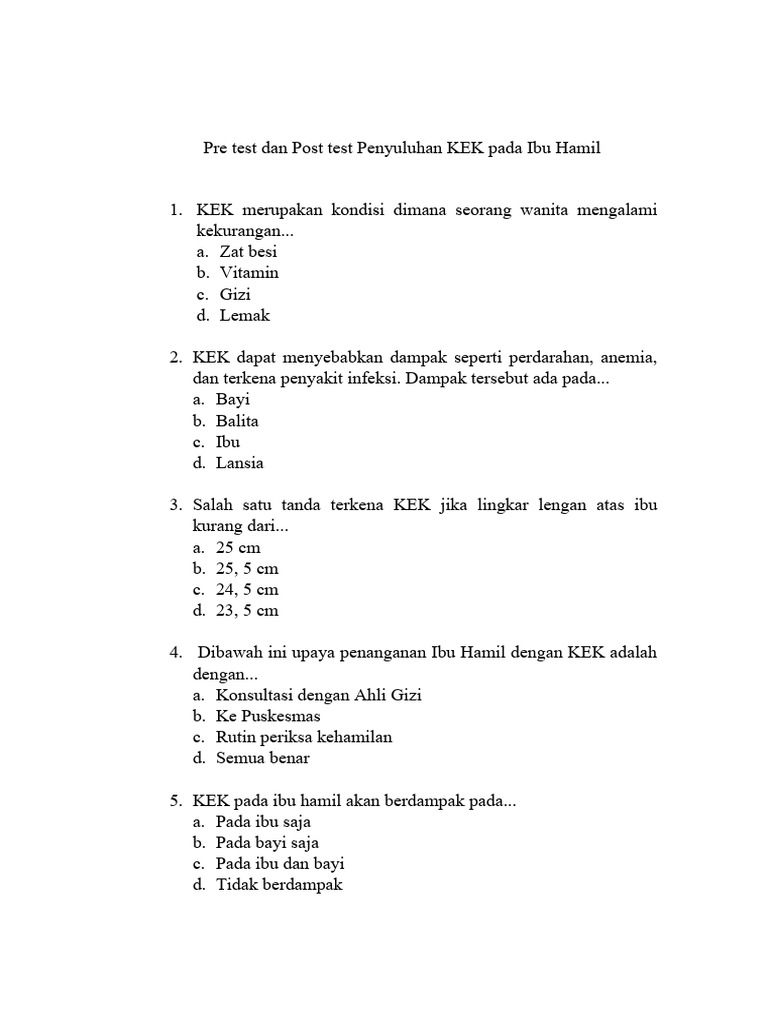 Contoh Pre dan Post Test Penyuluhan KEK | PDF