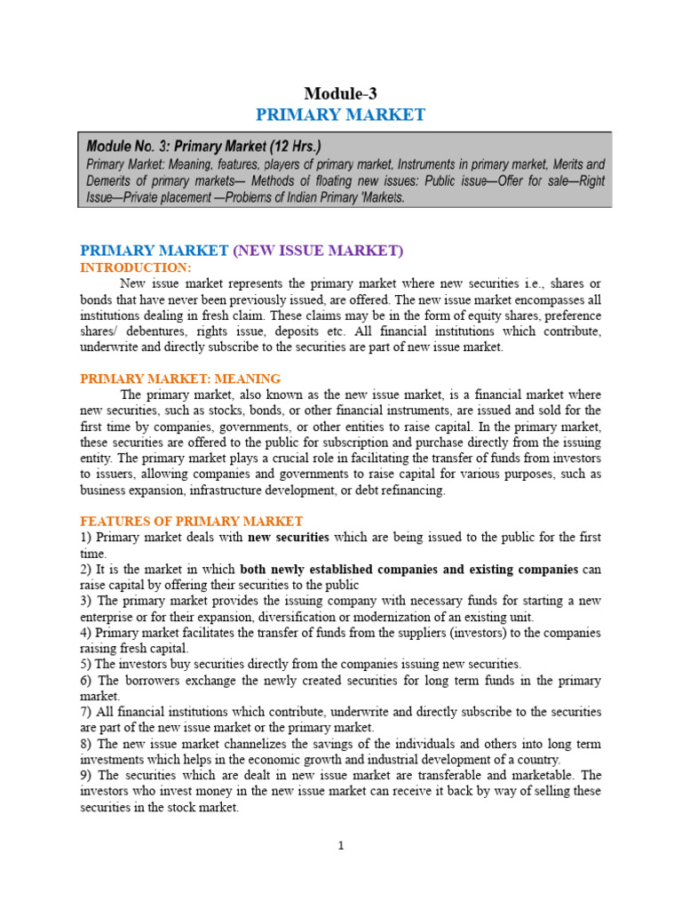 Ch-3-Primary Market | PDF | Stocks | Initial Public Offering