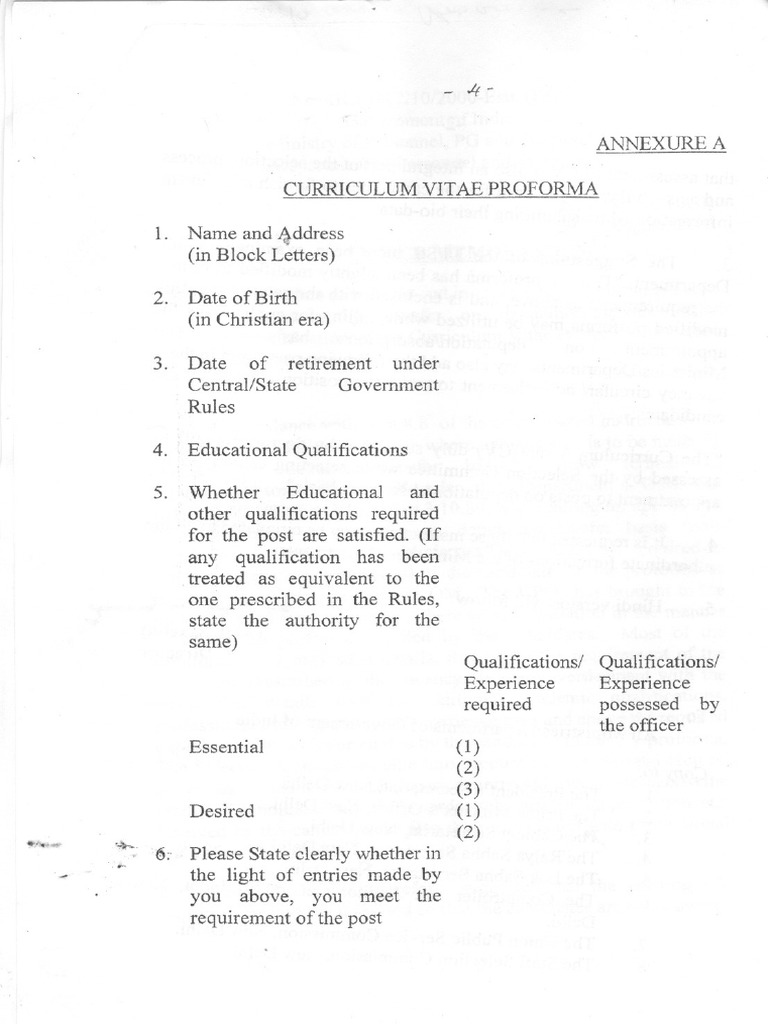 Curriculum Vitae Proforma | PDF