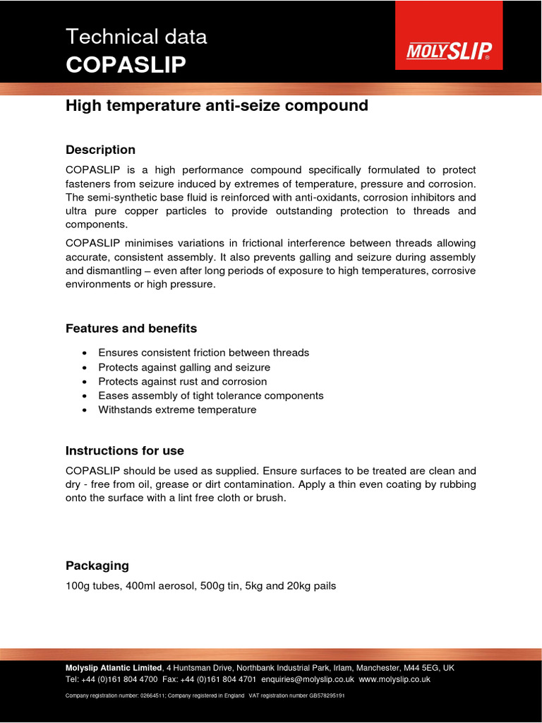 Copaslip Technical Data | PDF | Nut (Hardware) | Screw