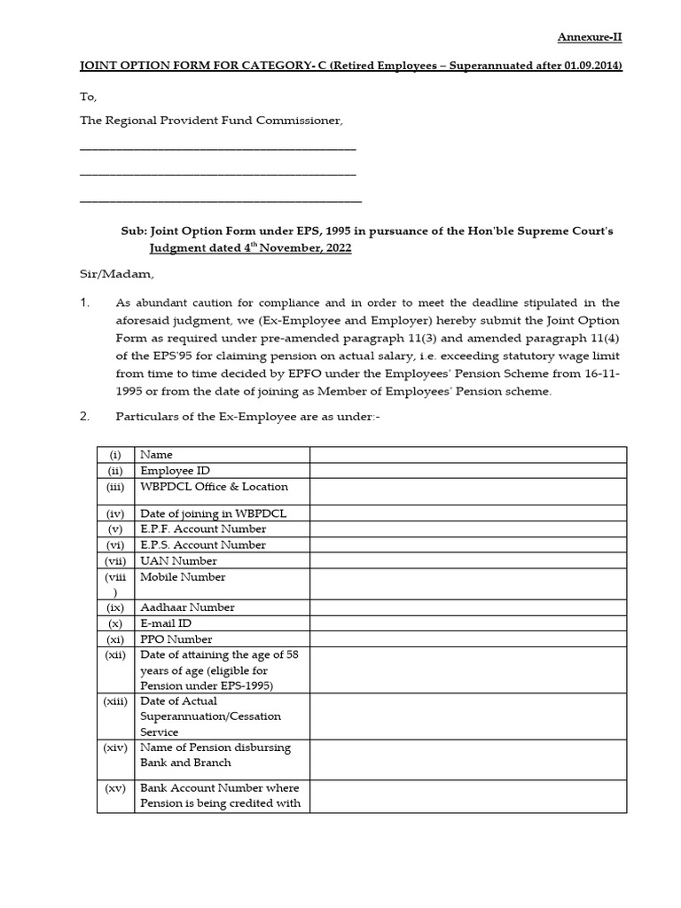 Joint Option Form for Higher Pension | PDF | Salary | Pension