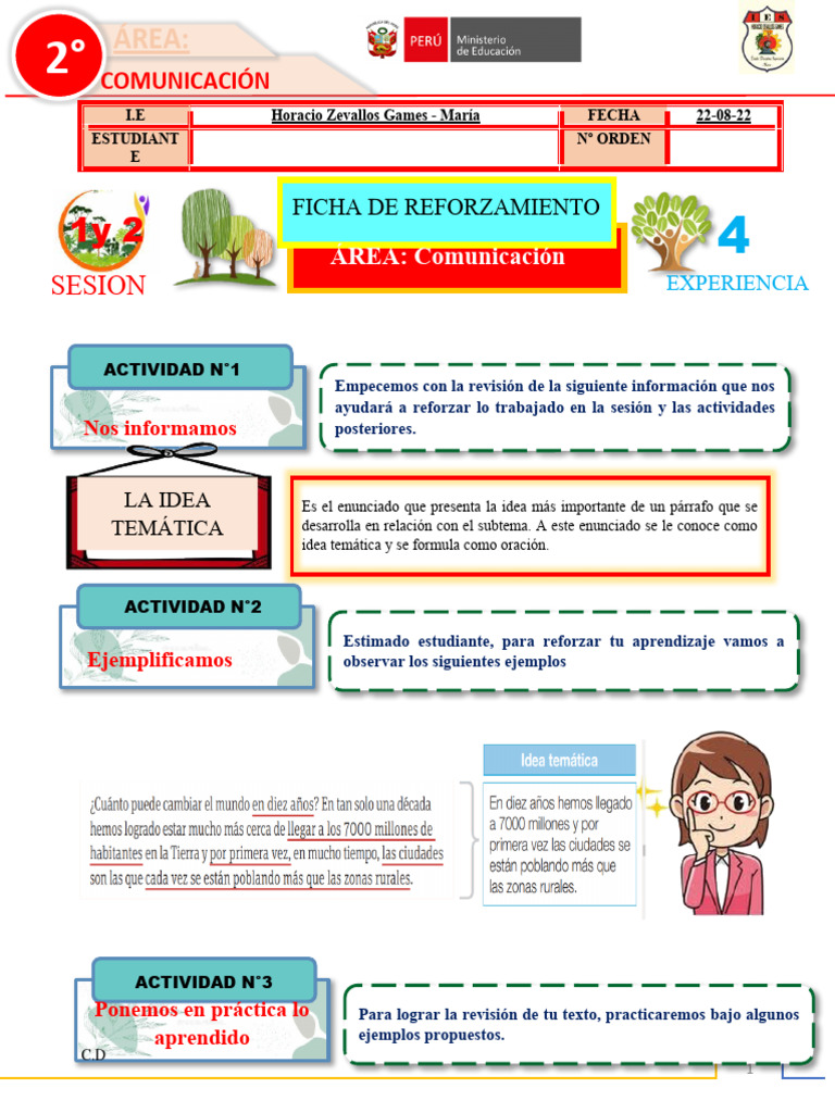 2º FICHA DE REFORZAMIENTO - SESION 1y 2 - SEMANA 1 - EXP 04 - COMUNICACION | PDF | Crecimiento ...
