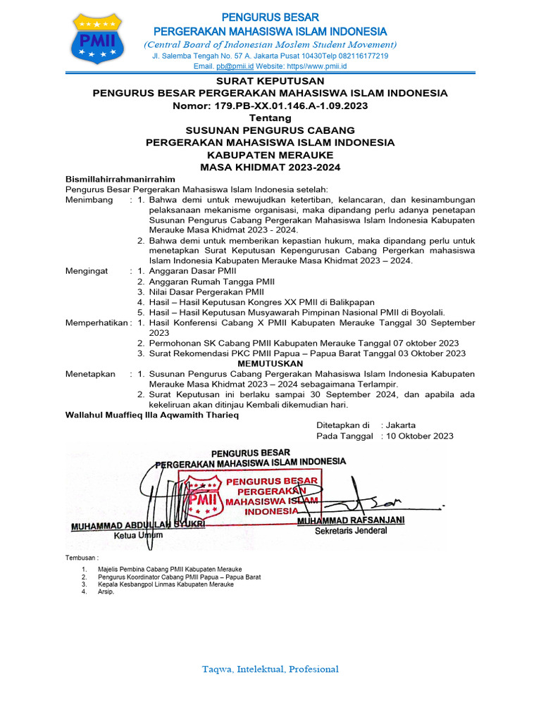 Susunan Pengurus PMII Merauke 2023-2024 | PDF