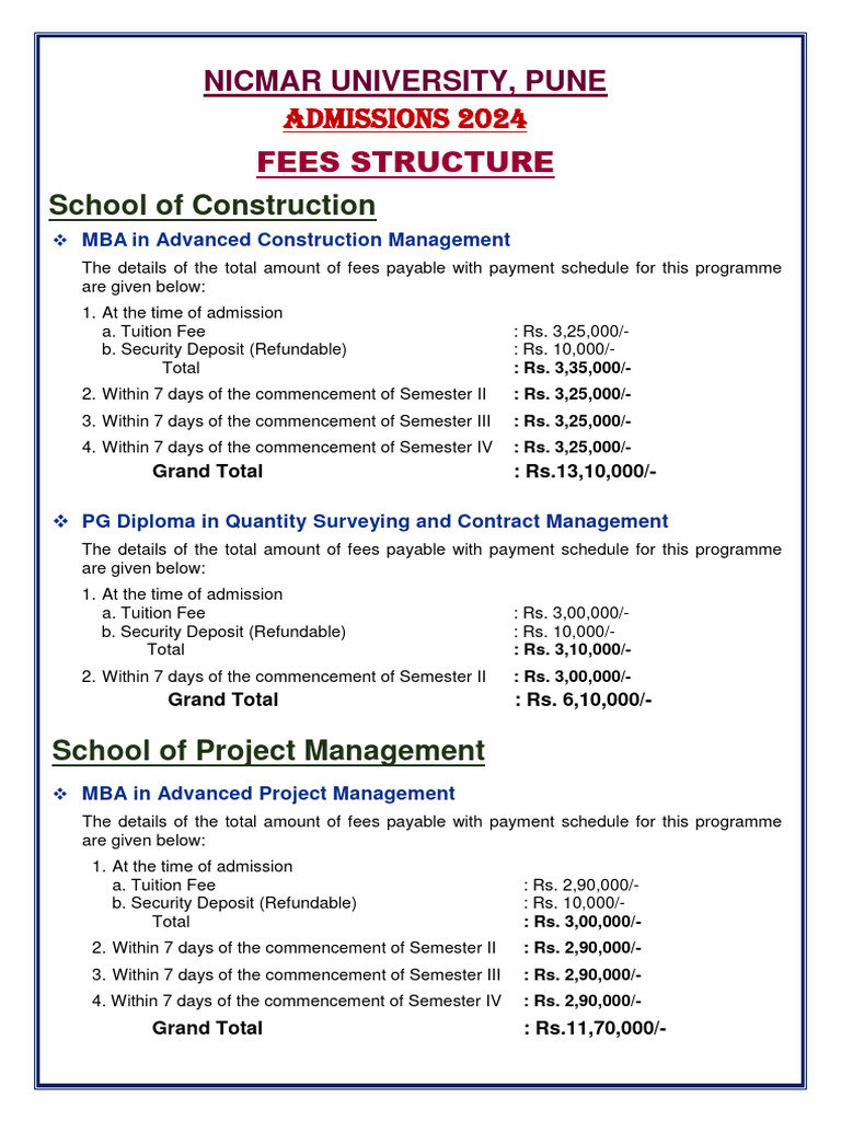 Fees Structure Admissions 2024 | PDF | Economies