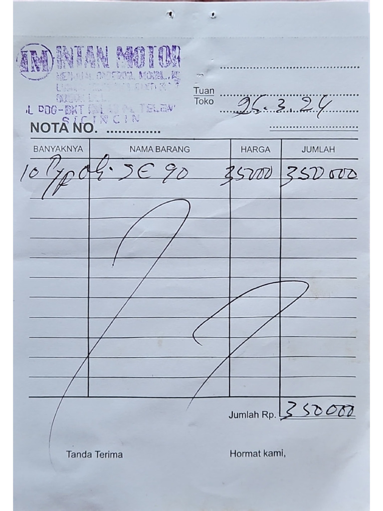 26-03-2024 - 16 Nota Toko Intan Motor (10 LTR Oli SE 90), TGL | PDF