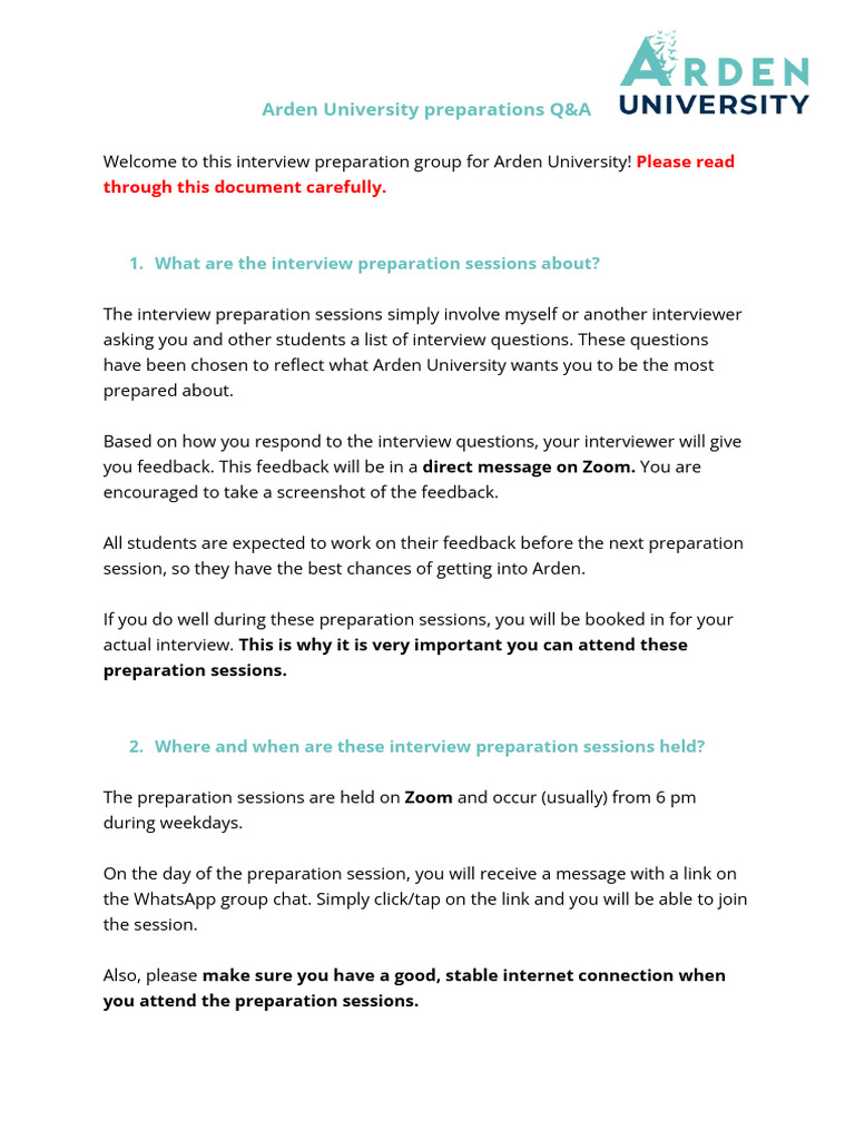 Arden University Interview Prep Guide | PDF | Career & Growth | Business