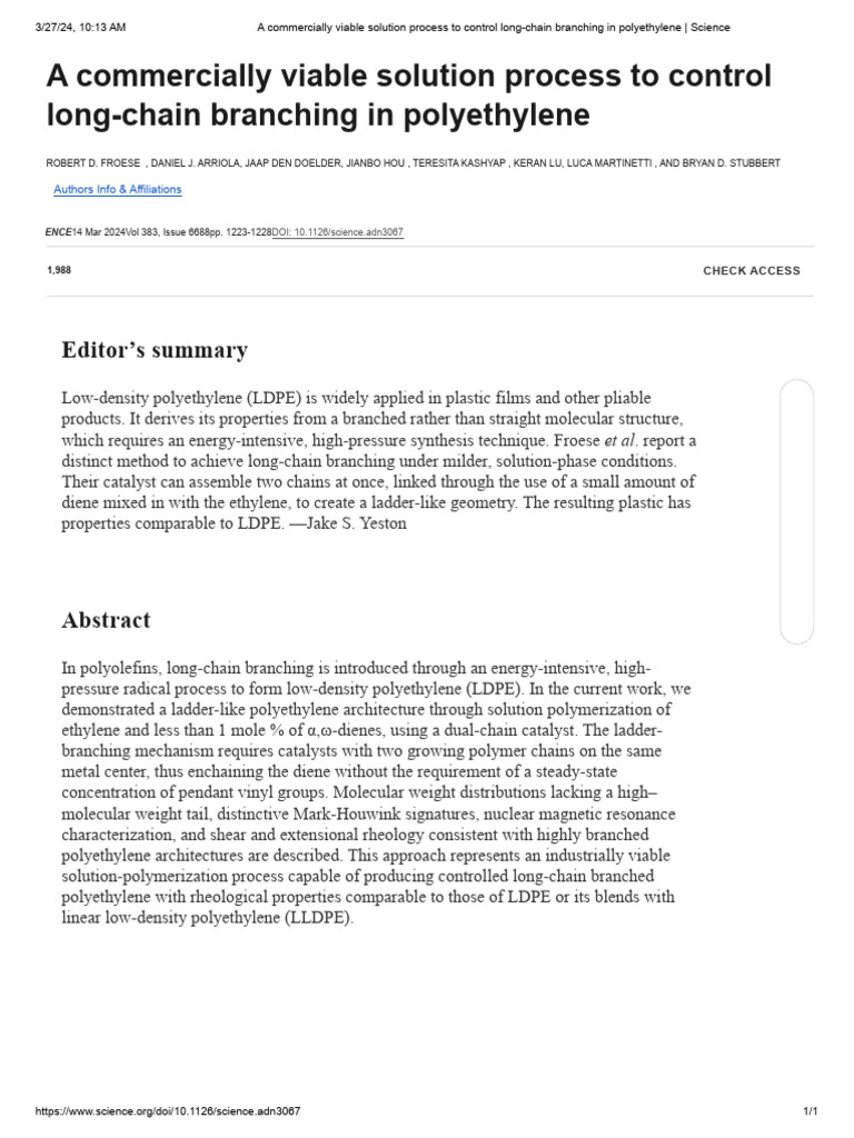 Dow Science Paper-A commercially viable solution process to control long-chain branching in ...