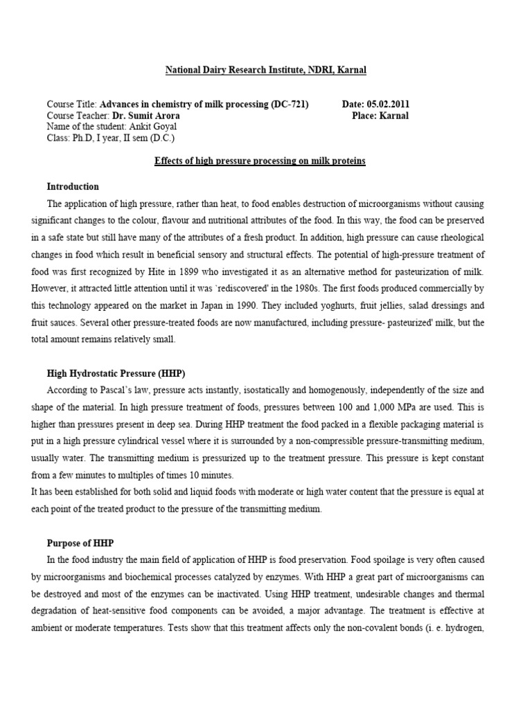 Effect of HHP On Milk Proteins Write Up | PDF | Denaturation ...