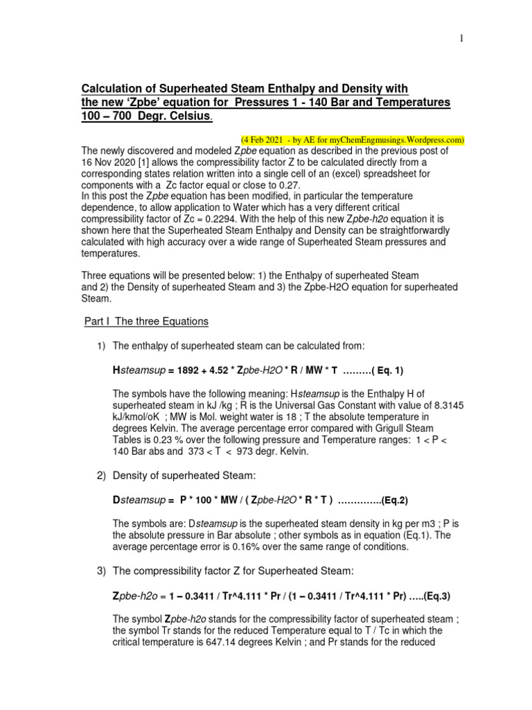 Superheated Steam Enthalpy & Density Calculations | PDF | Gases ...