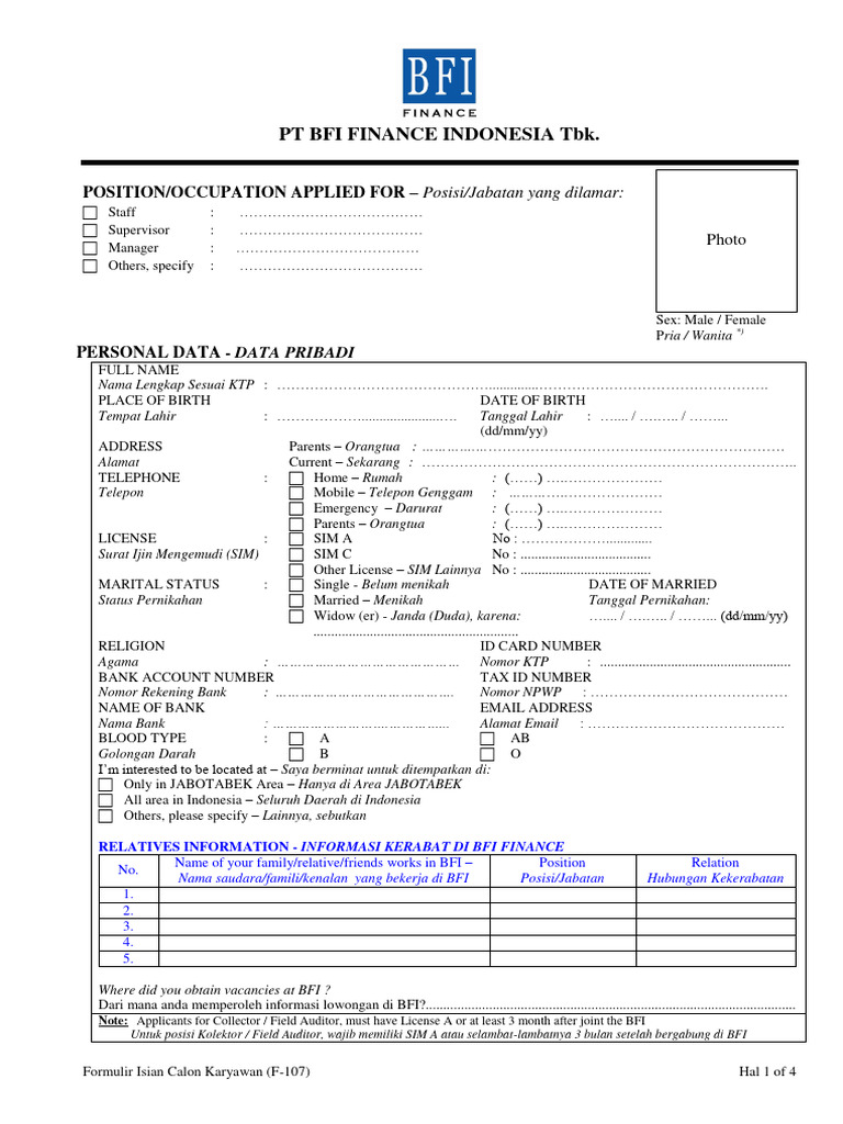 F-107 Form Data Diri (2024) | PDF