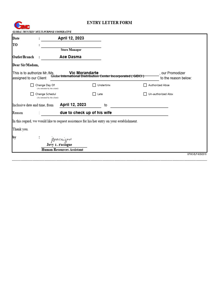 GIDCI Entry Authorization Letter | PDF