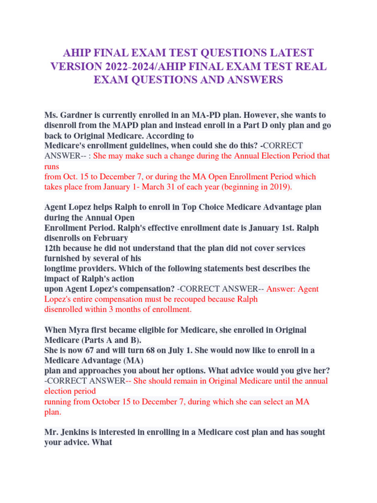Ahip Final Exam Test Questions Latest Version 2022 | PDF | Medicare ...