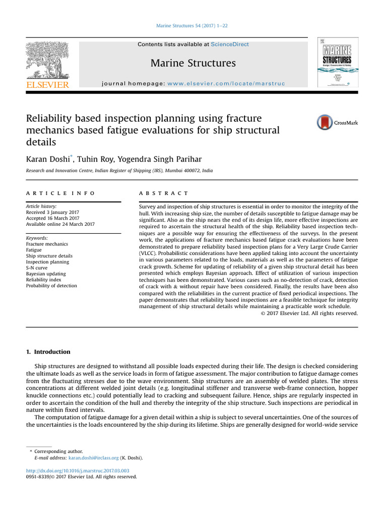 Reliability Based Inspection Planning Using Fracture Mechanics Based ... Reliability Based Inspection Planning Using Fracture Mechanics Based ...