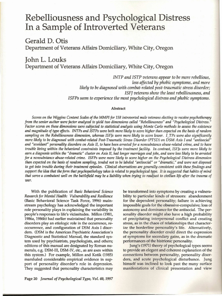 Rebelliousness and Psychological Distres | PDF | Personality Disorder ...