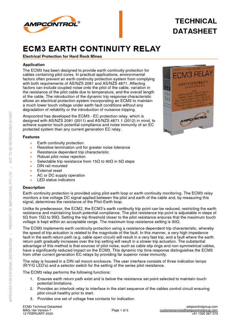 ECM3 Earth Continuity Relay Datasheet | PDF | Relay | Power Supply