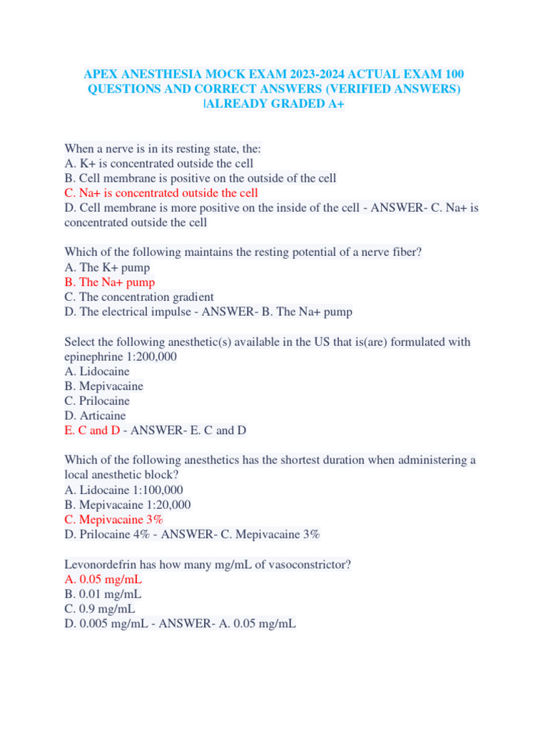 Apex Anesthesia Mock Exam 2023 | PDF