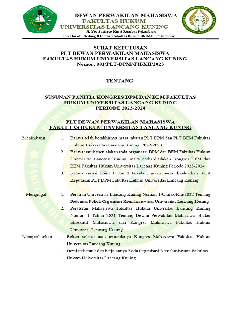 SK Panitia Kongres DPM-1 | PDF