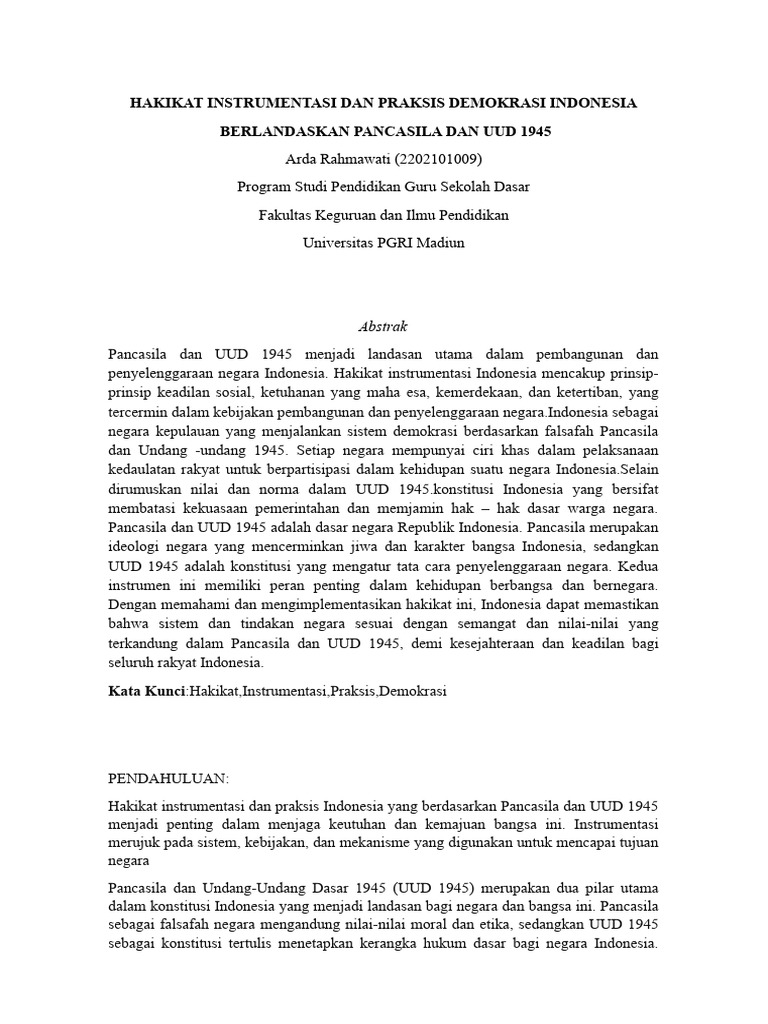 Hakikat Instrumentasi Dan Praksis Demokrasi Indonesia | PDF