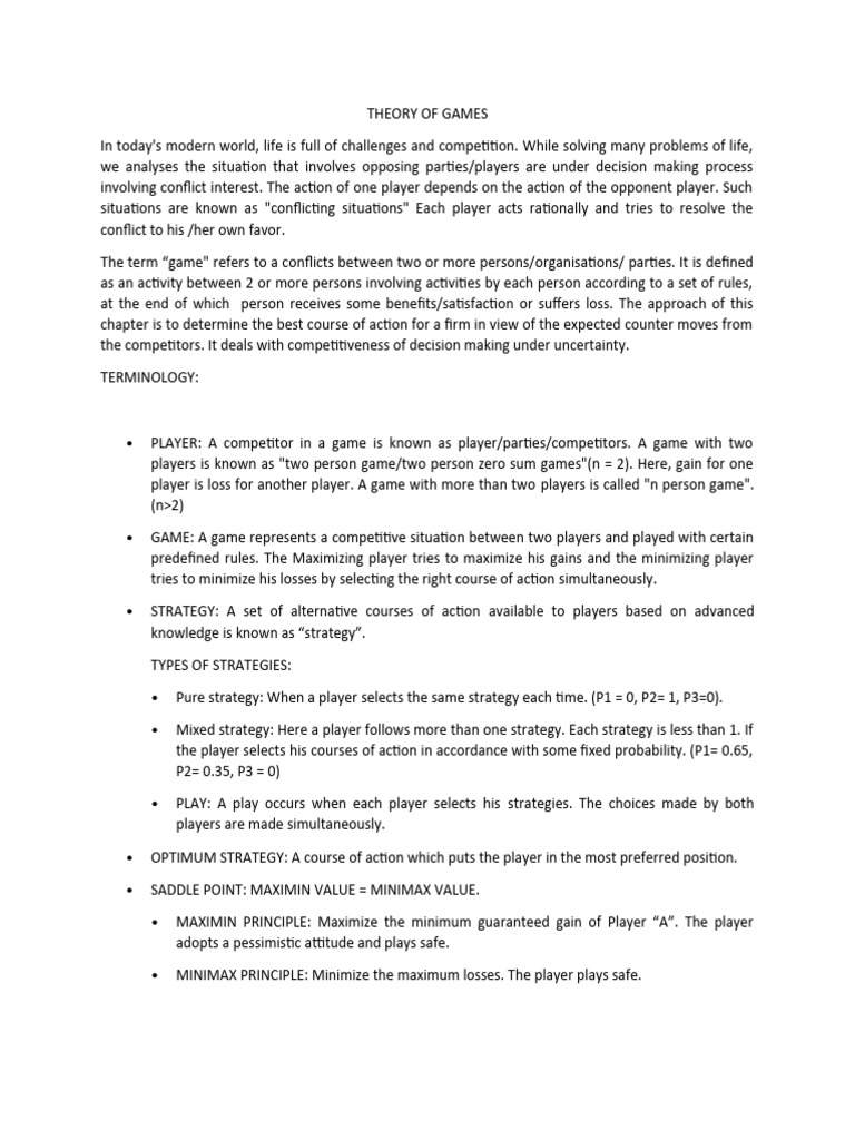 THEORY OF GAMES NEW | PDF | Game Theory | Mathematical And Quantitative Methods (Economics)