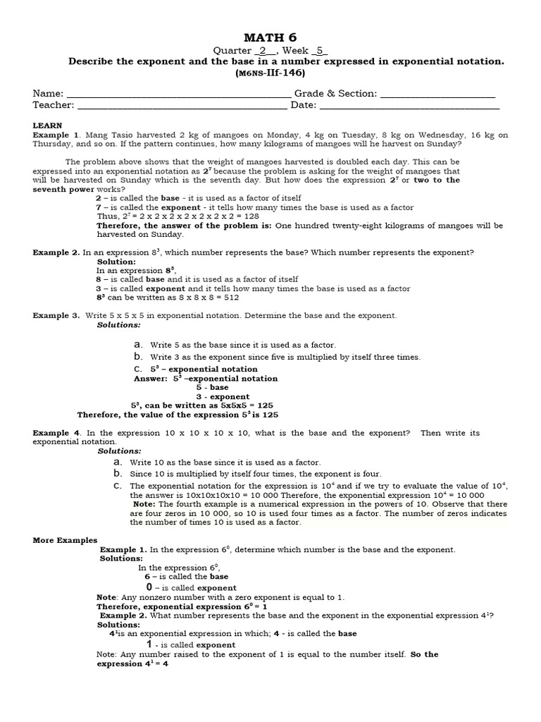 Activity Sheet Q2W5 | PDF | Exponentiation | Waste