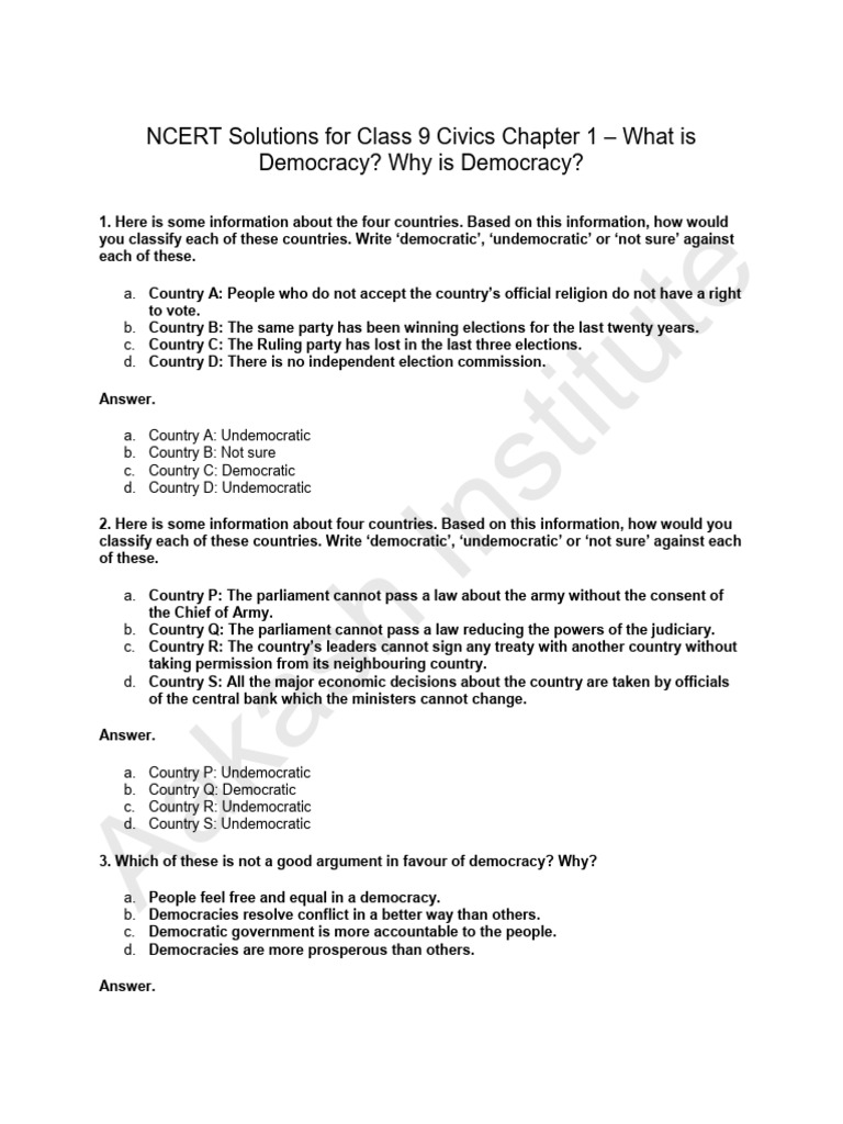 NCERT Solutions For Class 9 Civics Chapter 1 - What Is Democracy Why Is ... NCERT Solutions For Class 9 Civics Chapter 1 - What Is Democracy Why Is ...