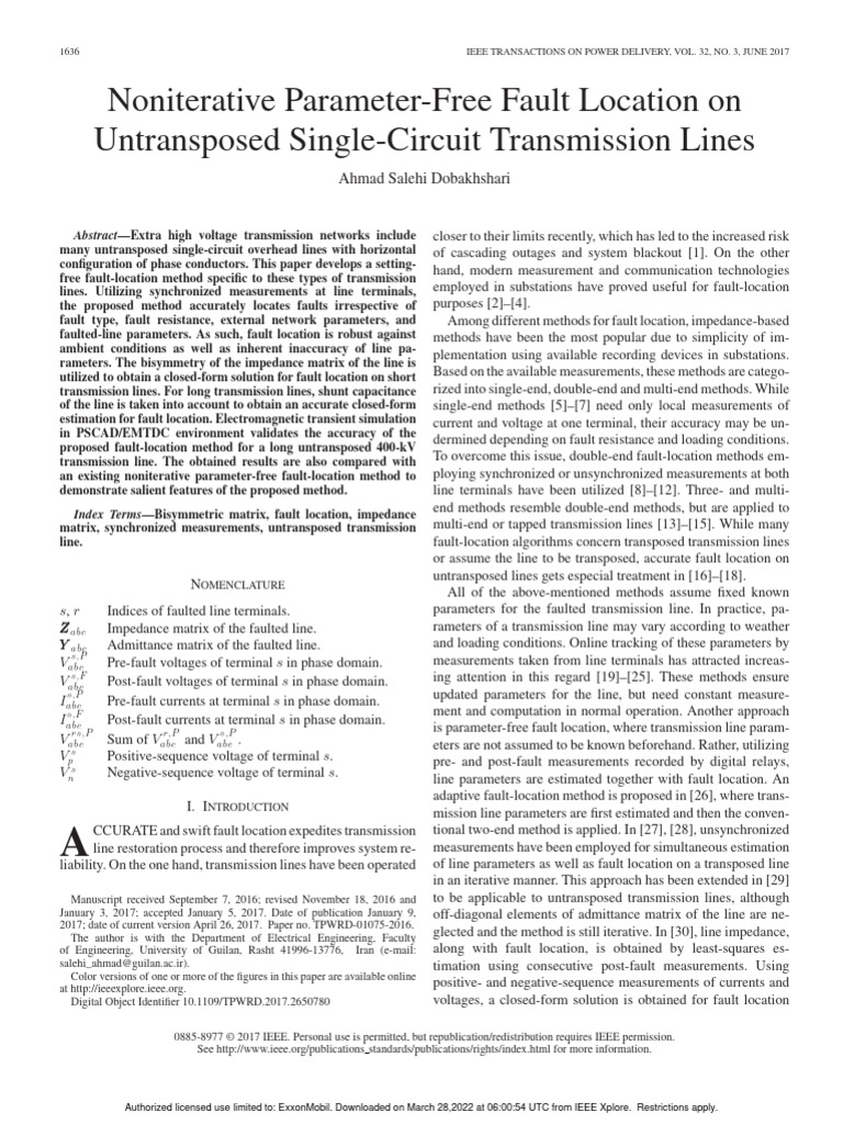 Noniterative Parameter-Free Fault Location On Untransposed Single-Circuit Transmission Lines ...