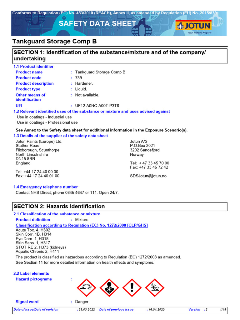 SDS 739 Tankguard Storage Comp B | Download Free PDF | Toxicity | Chemistry