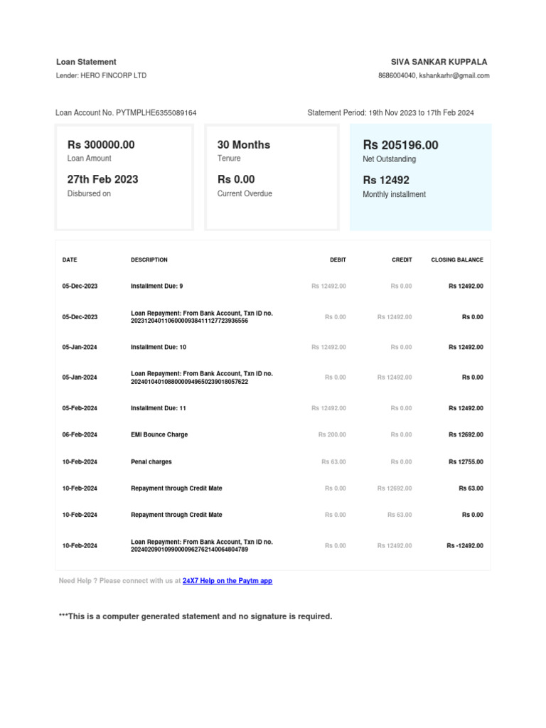 Pay TM Loan Statement | PDF | Loans | Finance & Money Management