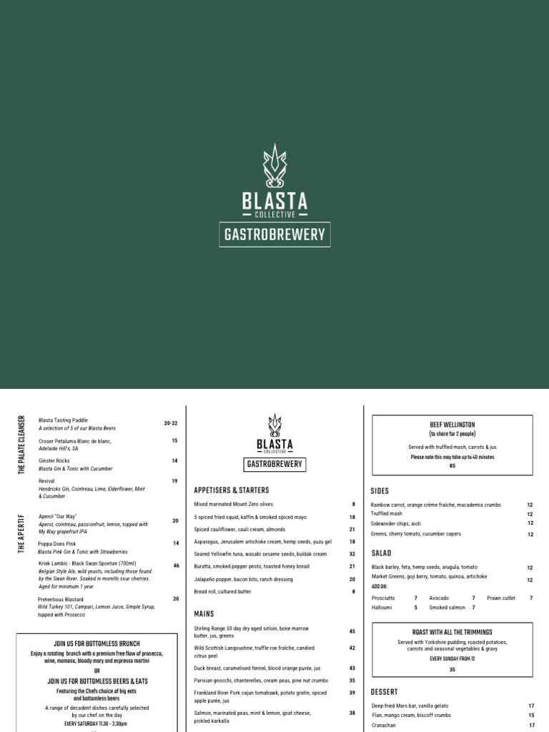 Blasta Gastrobrewery Menu PUBLISHED | PDF | Foods | Cuisine