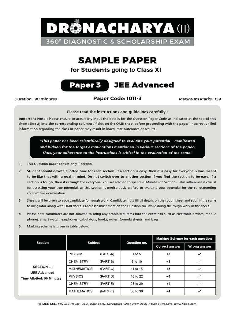 Dronacharya-Ii-2024-Sample Paper-Class-Xi-P3-Pcm | PDF | Carbon | Isomer