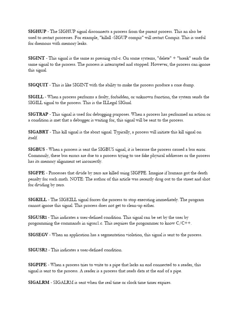 Signal Names and Purpose | PDF | Process (Computing) | Computer Engineering