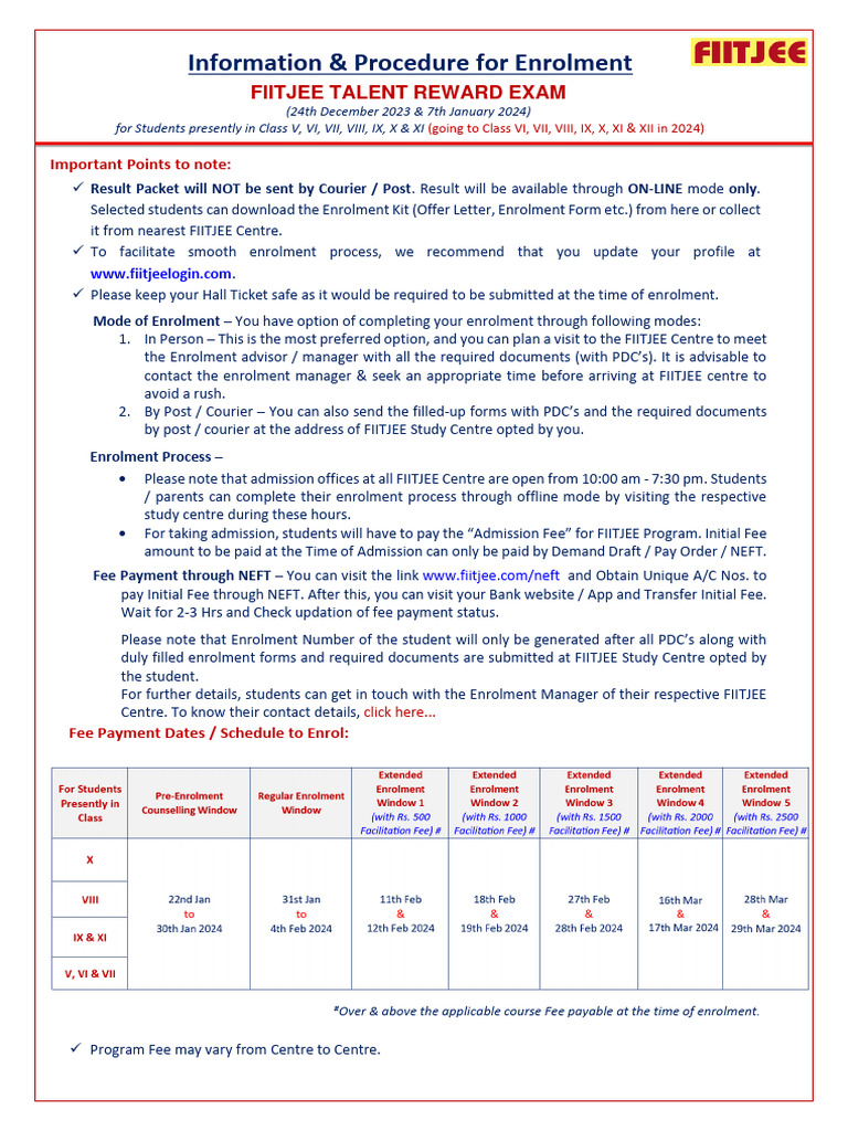 Information Procedure For Enrolment FTRE 2023 ROI | PDF | Cheque