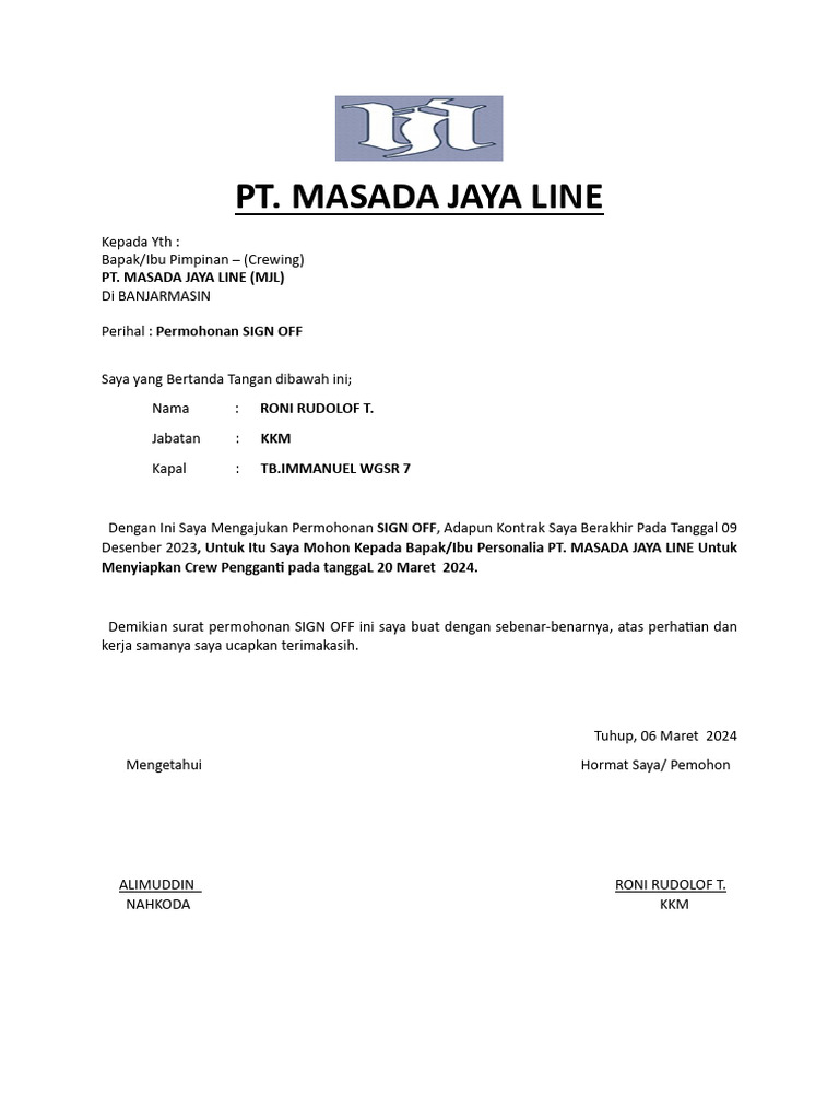 Sign Off Crew | PDF | Bisnis | Pengelolaan Keuangan & Uang