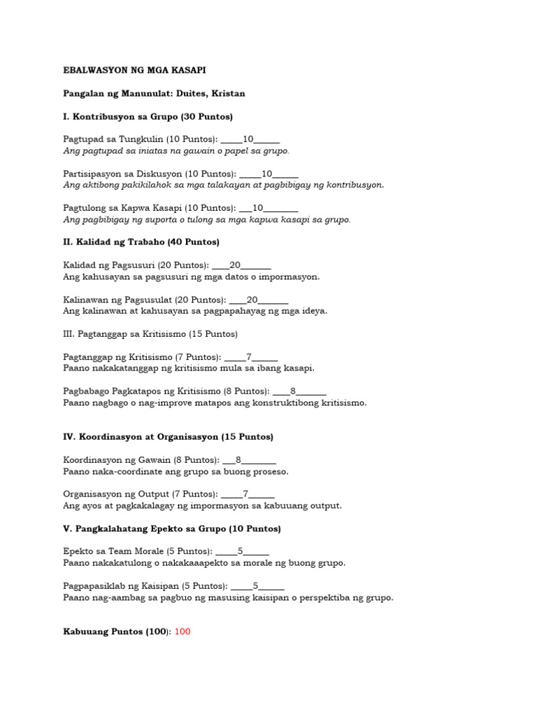 Ebalwasyon NG Mga Kasapi | PDF