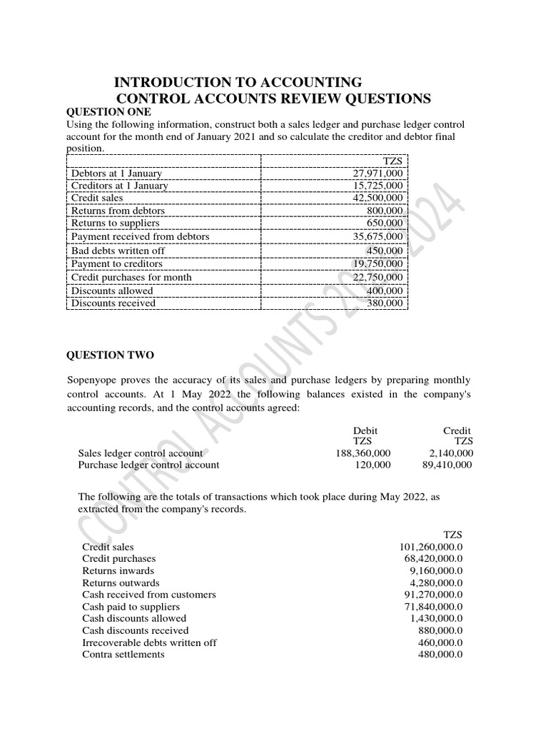Control Account Tutorial Questions 2023-2024 | PDF | Debits And Credits ...