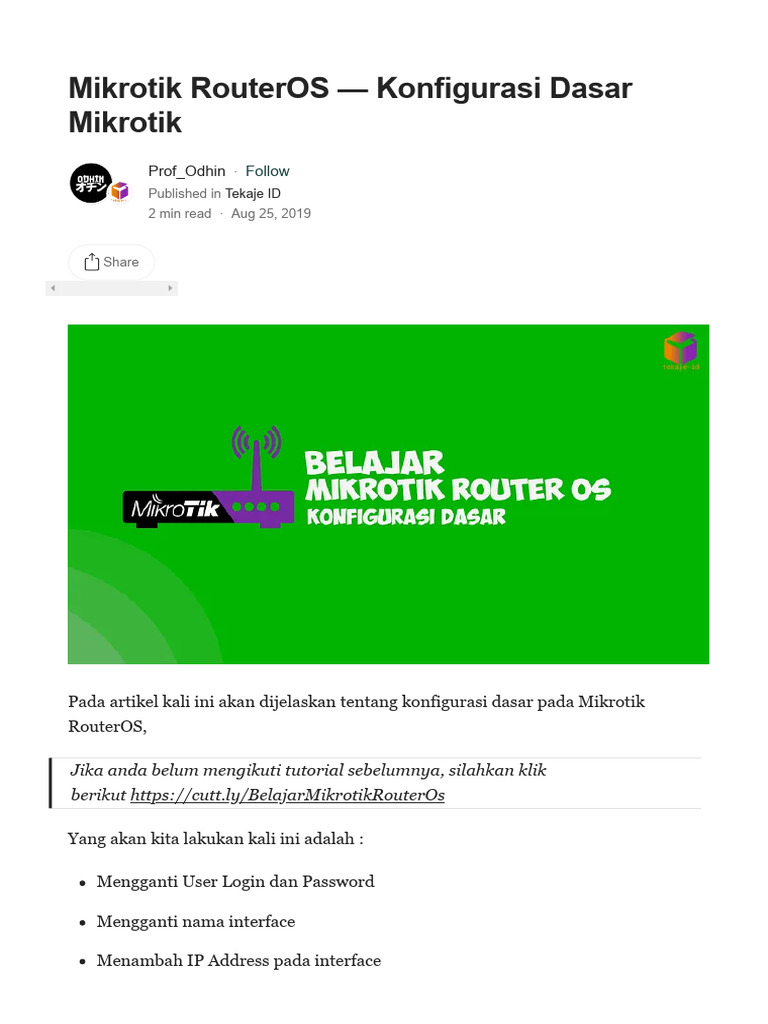 Konfigurasi Dasar Mikrotik RouterOS | PDF
