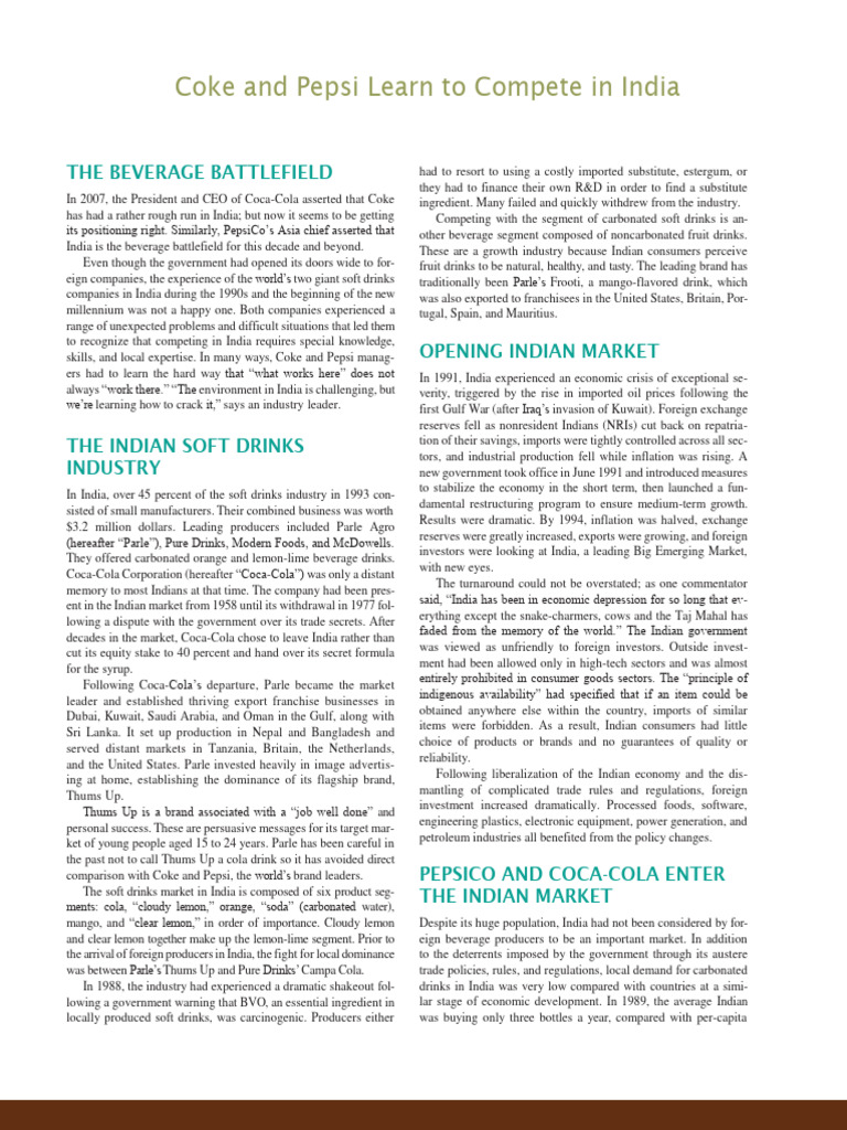 India: Coke vs. Pepsi Showdown | PDF | Pepsi | Coca Cola