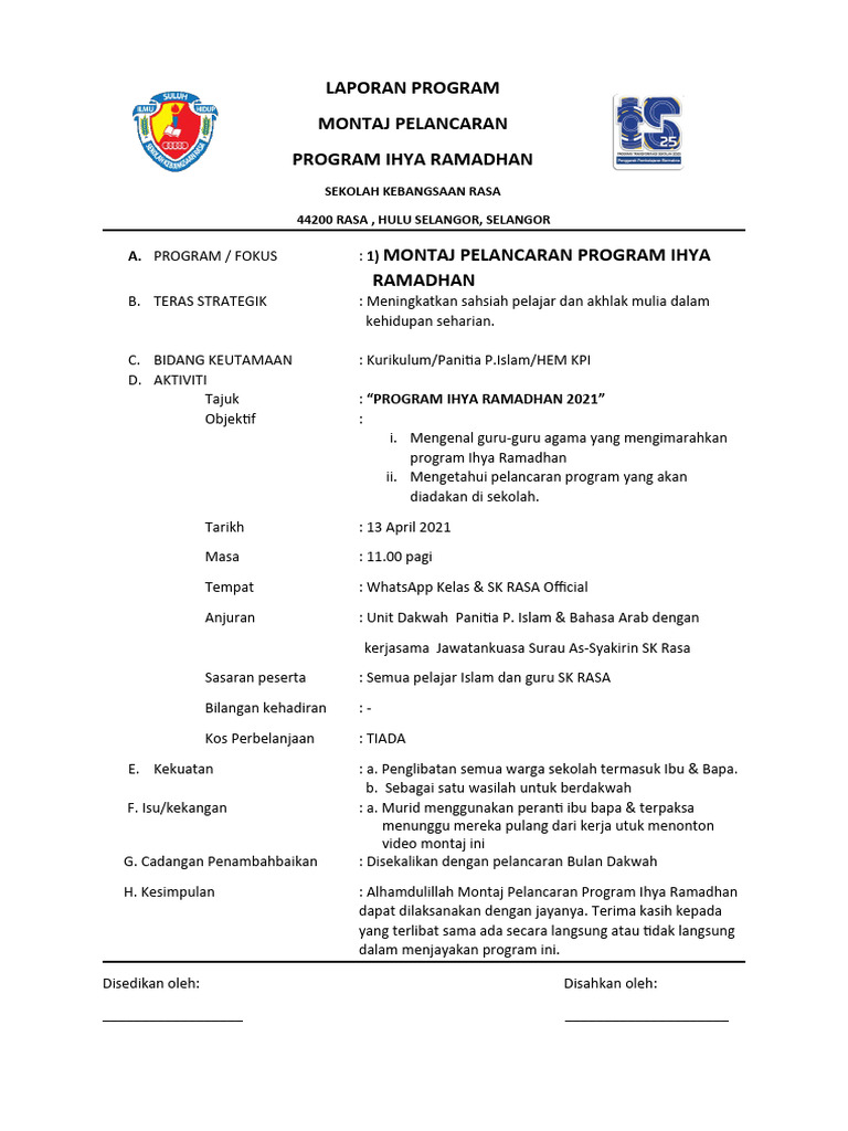 Program Ihya Ramadhan SK RASA | PDF