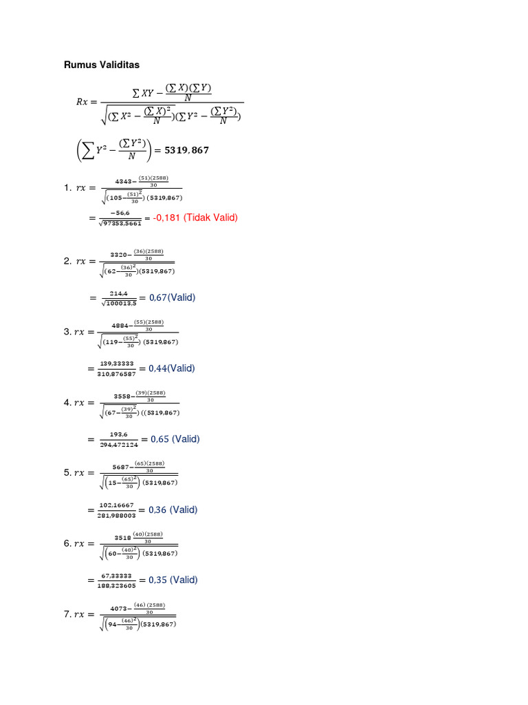Rumus Validitas Dan Relibalitas | PDF