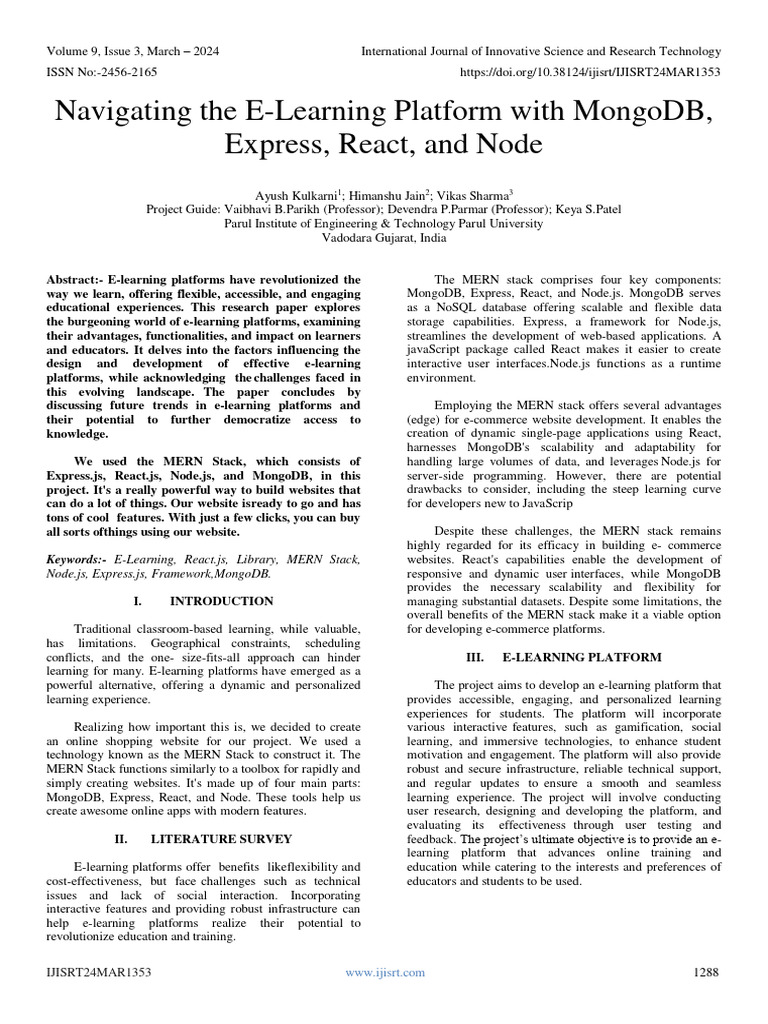Navigating The E-Learning Platform With MongoDB, Express, React, and Node | PDF | Educational ...